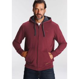 MAN'S WORLD Kapuzensweatjacke MAN'S WORLD, Herren, Gr. L (52/54), rot (bordeaux), angeraute Sweatware, Obermaterial: 80% Baumwolle, 20% Polyester. Kapuzenfutter: 80% Baumwolle, 20% Polyester, normal, Rippb&uuml;ndchen, Sweatjacken Kapuzensweatjacke, mit kontrastfarbigem Innenfutter, Topseller