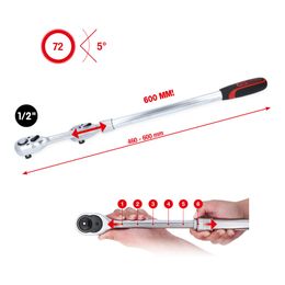 KS Tools 1/2" Teleskop-Umschaltknarre, extra lang, 72-Zahn (914.1205)