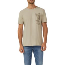 T-Shirt s.Oliver, Herren, Gr. L, beige, Single Jersey, Obermaterial: 100% Baumwolle, bedruckt, normal h&uuml;ftbedeckend, Rundhals, Shirts T-Shirt, mit Print