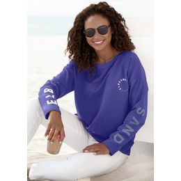 Sweatshirt ELBSAND "Anvor", Damen, Gr. L (40), blau, angeraute Sweatware, Obermaterial: 95% Baumwolle, 5% Elasthan, unifarben, figurumspielend h&uuml;ftlang, Rundhals, Sweatshirts Sweatshirt, mit Logoprints auf den &Auml;rmeln, sportlich-casual, Topseller