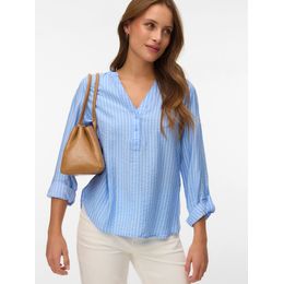 V&eacute;ro Moda Blusenshirt VERO MODA "VMKAJA LS V-NECK FOLD-UP TOP WVN", Damen, Gr. M, vista blau stripes:sandra, Jersey, Obermaterial: 83% Viskose, 17% Nylon, gestreift, regular fit normal, V-Ausschnitt, Shirts Blusenshirt, mit Raglan-&Auml;rmeln