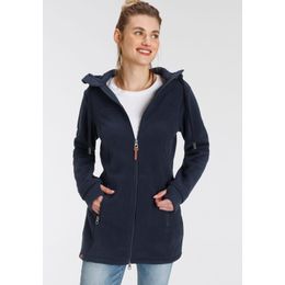 Fleecejacke Kangaroos, Damen, Gr. 46, blau (marine), Fleece, Obermaterial: 100% Polyester, kontrastfarbene Details, figurbetont Po-bedeckend, mit Daumenl&ouml;chern, Jacken Fleecejacke, figurbetonter Schnitt, mit Kapuze, mit 2-Wege-Rei&szlig;verschluss, Topseller
