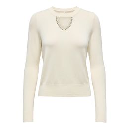 Rundhalspullover Only "ONLVENICE LIFE LS PEEKABOO BLING CC KNT", Damen, Gr. XS, baby's breath detail:silber bling, Strick, Obermaterial: 82% Viskose, 16% Nylon, 2% Elasthan, unifarben, regular fit normal, Rundhals, Pullover Rundhalspullover