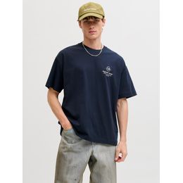 Jack & Jones T-Shirt JACK & JONES "JORNIAGARA MINIMAL TEE SS CREW NECK", Herren, Gr. XS, sky captain, Jersey, Obermaterial: 100% Baumwolle, bedruckt, relaxed fit normal, Rundhals, Shirts T-Shirt