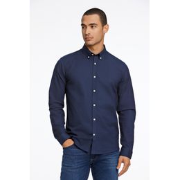 Langarmhemd LINDBERGH, Damen, Gr. S, N-Gr, blau (navy mix), Web, Obermaterial: 97% Baumwolle, 3% Elasthan, unifarben, gerade h&uuml;ftbedeckend, Rundhals, 2-Knopf-Manschette, Hemden Langarmhemd, mit Button-Down-Kragen