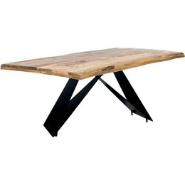 Esstisch Sit, natur, schwarz, schwarz, natur, B:220cm H:77cm T:100cm, Mango massiv, Metall (Eisen), Tische, Esstisch, mit Baumkante wie gewachsen