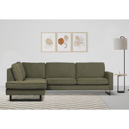 Ecksofa Home Affaire "Pinto, 290 cm, Cord, Chenille, Lederoptik, Ottomane links / rechts", gr&uuml;n (khaki), B:290cm H:85cm T:217cm, Luxus-Microfaser in Lederoptik (100% Polyester);Cord (92% Polyester, 8% Polyamide), Sofas, Ecksofa, mit Keder, schwarze Metallf&uuml;&szlig;e, Wellenunterfederung