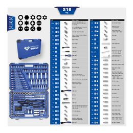 Brilliant Tools Steckschl&uuml;ssel-Satz, 216-tlg, 1/4 Zoll, 3/8 Zoll, 1/2 Zoll (BT023216)