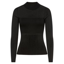 Stehkragenpullover HUGO BLUE "Slumy", Damen, Gr. XXL (44), schwarz (schwarz 001), Rippstrick, Obermaterial: 77% Viskose, 11% Polyester, 10% Polyamid, 2% Elasthan, unifarben, slim fit normal, hoch geschlossener Ausschnitt, Pullover Stehkragenpullover, mit Bandeau-Effekt, Slim Fit