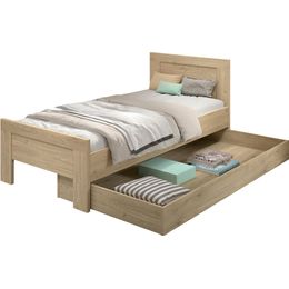 Jugendzimmer-Set Vipack "SAM - Bett und Bettschublade, gradliniges Design in wohnlichem Dekor", eiche dekor, ohne Matratze, B/H: 90cm x 200cm, Schlafzimmerm&ouml;bel-Sets, Jugendzimmer-Set, die Oberfl&auml;che ist pflegeleicht, in der Ausf&uuml;hrung Eiche Dekor