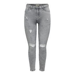 Skinny-fit-Jeans Only "ONLPOWER MW PUSH UP ANK DES DNM AZ", Damen, Gr. L, L&auml;nge 32, grau denim, Denim/Jeans, Obermaterial: 92% Baumwolle, 6% Polyester, 2% Elasthan, Destroyed-Effekte, unifarben, skinny fit kn&ouml;chellang, Jeans Skinny-fit-Jeans, mit Destroyed-Details