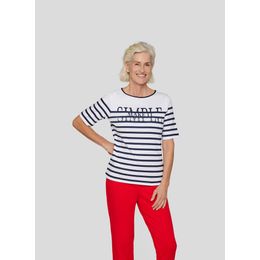 Rundhalsshirt Rabe, Damen, Gr. 48, blau (marine), Jersey, Obermaterial: 100% Baumwolle, gestreift, tailliert h&uuml;ftbedeckend, Rundhals, Shirts Rundhalsshirt, im Streifen-Design und mit Letter-Print