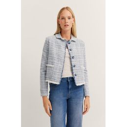 Kurzblazer Bugatti, Damen, Gr. 34, blau (340, blaugrau), 42% Polyacryl, 35% Polyester, 20% Baumwolle, 3% Viskose, unifarben, normal, gerader Abschluss, Blazer Kurzblazer, mit Knopfleiste