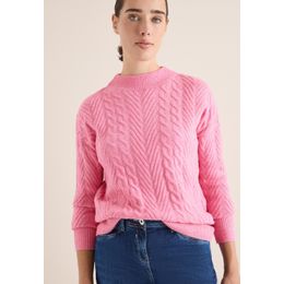Strickpullover Cecil, Damen, Gr. L (42), schwarz blossom melange, Strick, Obermaterial: 37% Baumwolle, 34% Polyacryl, 26% Polyester, 3% Elasthan, Zopfmuster, meliert, regular fit h&uuml;ftbedeckend, hoch geschlossener Ausschnitt, Rippstrickb&uuml;ndchen, Pullover Strickpullover, mit Turtle Neck, Zopfmuster