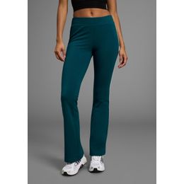 Leggings FAYN SPORTS, Damen, Gr. 40, N-Gr, blau (schwarz petrol), Jersey, Obermaterial: 90% Baumwolle, 10% Elasthan, unifarben mit Farbeinsatz, bootcut fit lang, Hosen Leggings, Logo als Reflektorprint