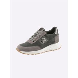 Sneaker Heine, Damen, Gr. 36, grau (grau, anthrazit), Glattleder, Leder, Veloursleder, Schuhe Sneaker