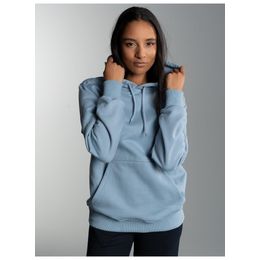 Kapuzensweatshirt TRIGEMA "TRIGEMA Hoodie aus Sweatqualit&auml;t", Damen, Gr. L, blau (pearl, blau), 70% Baumwolle, 30% Polyester, lang, Rundhals, Sweatshirts Kapuzensweatshirt