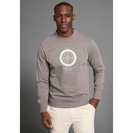 Sweatshirt DELMAO, Herren, Gr. S (44/46), grau, angeraute Sweatware, Obermaterial: 60% Baumwolle, 40% Polyester, normal normal, Rundhals, Rippb&uuml;ndchen, Sweatshirts Sweatshirt, lange &Auml;rmel, l&auml;ssige Passform, mit Print, Rundhals
