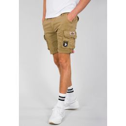 Cargoshorts Alpha Industries "Crew Short Patch", Herren, Gr. 34, N-Gr, beige (sand), Web, Obermaterial: 98% Baumwolle, 2% Elasthan, unifarben, slim fit kniefrei, Hosen Cargoshorts