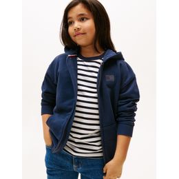 Kapuzensweatjacke Tommy Hilfiger "TONAL FLAG EMB ZIP HOODIE", Jungen, Gr. 5 (110), blau (schwarz night navy), Sweatware, Obermaterial: 100% Baumwolle, unifarben, regular fit h&uuml;ftlang, Rundhals, B&uuml;ndchen, Sweatjacken Kapuzensweatjacke, f&uuml;r Kinder bis 16 Jahre, mit Kapuze