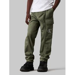 Sweathose Calvin Klein Jeans "ESSENTIAL WOVEN CARGO PANTS", Jungen, Gr. 16 (176), N-Gr, gr&uuml;n (dusty olive), Web, Obermaterial: 98% Baumwolle, 2% Elasthan, unifarben, regular fit normal, Hosen Sweathose, f&uuml;r Kinder bis 16 Jahre mit Logo-Print