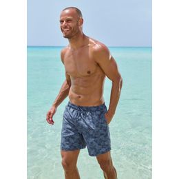 Badeshorts Bruno Banani, Herren, Gr. XL, N-Gr, blau (blau bedruckt), Recycling-Polyester, bedruckt, Badehosen Badeshorts, mit floralem Design, Topseller