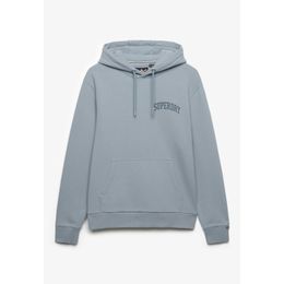 Kapuzensweatshirt Superdry "ATH ESS HOODIE", Damen, Gr. XXL, washed denim, angeraute Sweatware, Obermaterial: 80% Baumwolle, 20% Polyester, bedruckt, loose fit normal, Rundhals, Sweatshirts Kapuzensweatshirt