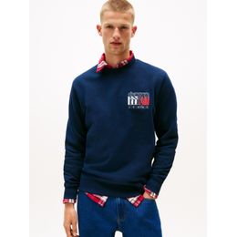 Sweatshirt Tommy Jeans "TJM RWB FLAG", Herren, Gr. XL, blau (schwarz night navy), Sweatware, Obermaterial: 100% Baumwolle, Rundhals, Rippb&uuml;ndchen, Sweatshirts Sweatshirt, Rundhals, regular fit, Print, Rippb&uuml;ndchen