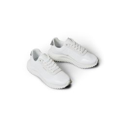 Sneaker Calvin Klein Jeans "EVA RUNNER LACE UP MAT MIX", Damen, Gr. 38, wei&szlig;, silberfarben, Lederimitat, Textil, unifarben mit Farbeinsatz, Schuhe Sneaker, Halbschuh, Freizeitschuh, Schn&uuml;rschuh mit leichter Profilsohle