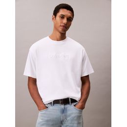 T-Shirt Calvin Klein "A - Rel Fashion Logo Tee", Herren, Gr. XXL, wei&szlig; (hellwei&szlig;), Single Jersey, Obermaterial: 100% Baumwolle, unifarben, regular fit normal, Rundhals, eingesetzt abgesteppte Kante, Shirts T-Shirt, Mit Rundhalsausschnitt