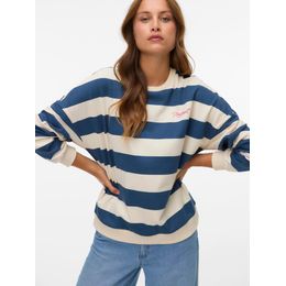 V&eacute;ro Moda Sweatshirt VERO MODA "VMVIOLA BEA LS SWEAT BOX JRS", Damen, Gr. XS, schwarz denim print:midnight stripe, Sweatware, Obermaterial: 70% Baumwolle, 30% Polyester, gestreift, normal normal, Rundhals, Sweatshirts Sweatshirt, Color Block Streifen
