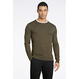 Strickpullover LINDBERGH, Herren, Gr. XXL, gr&uuml;n (army mel), Strick, Obermaterial: 80% Viskose, 20% Nylon, bestickt, unifarben, slim fit h&uuml;ftbedeckend, Rundhals, B&uuml;ndchen, Pullover Strickpullover, mit Logo-Stickerei