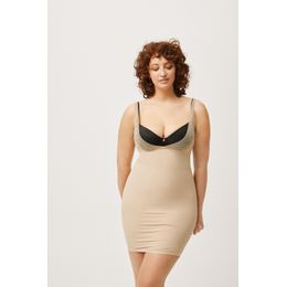 Unterkleid YSABEL MORA, Damen, Gr. M, N-Gr, beige, Mikrofaser, Obermaterial: 73% Polyamid, 27% Elasthan, figurbetont ca. Mitte Oberschenkel, tiefer V-Ausschnitt, Kleider Unterkleid, Spitze, mittlerer Shape-Effekt, elastisch