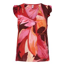 Blusenshirt Only "ONLALMA LIFE VIS S/S ELINA TOP AOP", Damen, Gr. S, braun (russet braun aop:689 leafy charm), Single Jersey, Obermaterial: 100% Viskose, bedruckt, regular fit normal, V-Ausschnitt, Shirts Blusenshirt