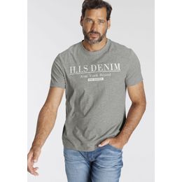 H.I.S. T-Shirt H.I.S, Herren, Gr. XXL (60/62), grau (grau meliert), Single Jersey, Obermaterial: 90% Baumwolle, 10% Viskose, bedruckt, Basic schmal, Rundhals, Shirts T-Shirt, schmale Passform, bedrucktes Design, Rundhalsausschnitt