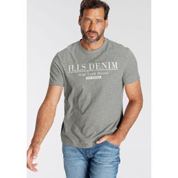 H.I.S. T-Shirt H.I.S, Herren, Gr. XL (56/58), grau (grau meliert), Single Jersey, Obermaterial: 90% Baumwolle, 10% Viskose, bedruckt, Basic schmal, Rundhals, Shirts T-Shirt, schmale Passform, bedrucktes Design, Rundhalsausschnitt