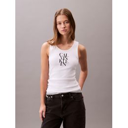Tanktop Calvin Klein Jeans "SL COTTON RIB SOLID TANK", Damen, Gr. XXS (34), wei&szlig; (brilliant wei&szlig;), Jersey, Obermaterial: 93% Baumwolle, 7% Elasthan, unifarben, figurbetont normal, tiefer Rundhals, Tops Tanktop, Mit tiefem Rundhalsausschnitt