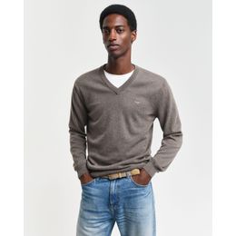 V-Ausschnitt-Pullover Gant "COTTON/WOOL", Herren, Gr. XXL, braun (schwarz hazelnut melange), Strick, Obermaterial: 70% Baumwolle, 30% Wolle, normal normal, V-Ausschnitt, Rippb&uuml;ndchen, Pullover V-Ausschnitt-Pullover, normale Passform, Strickpullover