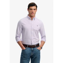 Langarmhemd Superdry "PREPPY OXFORD L/S SHIRT", Herren, Gr. XL, N-Gr, light lavender lila chambray, Web, Obermaterial: 100% Baumwolle, gestreift, regular fit normal, Hemden Langarmhemd, Baumwolle, regular fit