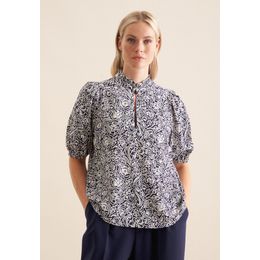 Shirtbluse Seidensticker "Schwarze Rose", Damen, Gr. XXL44, blau (marine), 100% Viskose, gebl&uuml;mt, regular fit, Rundhals, Blusen Shirtbluse, 1/2 Rundhals Floral