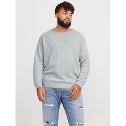 Jack & Jones PlusSize Rundhalspullover "JJEHILL KNIT CREW NECK NOOS PLS", Herren, Gr. 5XL, grau (light grau melange), Strick, Obermaterial: 100% Baumwolle, JACK & JONES PLUSSIZE, meliert, regular fit taillenbedeckt, Rundhals, B&uuml;ndchen, Pullover Rundhalspullover, mit Rundhalsausschnitt