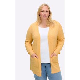 Strickjacke sheego, Damen, Gr. 56/58, ocker, meliert, 50% Viskose, 28% Polyester, 22% Polyamid, meliert, unifarben, Strickjacken Strickjacke