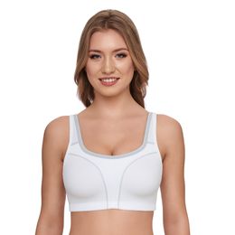 Sport-BH SuSa "Move high", Damen, Gr. 75, Cup A, grau (wei&szlig;, grau), Microtouch, Obermaterial: 47% Polyester, 42% Polyamid, 11% Elasthan, unifarben mit Farbeinsatz, bequem, BHs Sport-BH, nahtlos vorgeformte Cups, Microfaser, elastisch