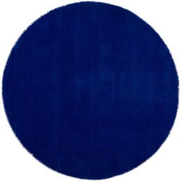 Wollteppich CarpetFine "Gabbeh Lola Uni", blau, H:14mm &Oslash;:120cm, Wolle, Teppiche, Wollteppich, mit nat&uuml;rlichem Pflanzenmaterial von Hand gewebt, auch als L&auml;ufer