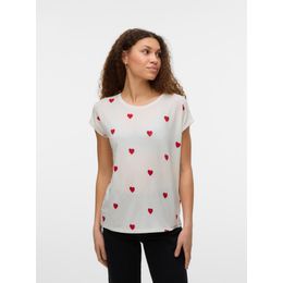 V&eacute;ro Moda Kurzarmshirt VERO MODA "VMAVA SS TOP MULTI AOP NOOS", Damen, Gr. M, snow wei&szlig; aop:rot salsa hearts, Jersey, Obermaterial: 95% Lyocell, 5% Elasthan, bedruckt, regular fit normal, Rundhals, Shirts Kurzarmshirt, Materialmix, regular fit