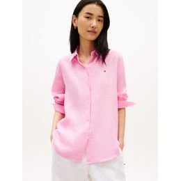 Hemdbluse Tommy Hilfiger "ESS LINEN RELAXED SHIRT", Damen, Gr. 42, rose petal, Web, Obermaterial: 100% Leinen, unifarben, relaxed fit h&uuml;ftlang, 1-Knopf-Manschette, Blusen Hemdbluse, mit Logostickerei,k&uuml;hlendes Premium Leinen