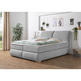 Boxspringbett Home Affaire "Breitenthal", grau, B:172cm L:222cm, Komplettbetten, Boxspringbett, abnehmbare R&uuml;ckenkissen mit Klettband