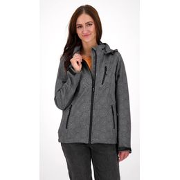 Softshelljacke DEPROC Active "SHELBY PEAK DC", Damen, Gr. 36 (S), schwarz (schwarz print), 100% Polyester, tailliert, gerader Abschluss mit Klettverschl&uuml;ssen, Jacken Softshelljacke, leichte Softshelljacke mit All-Over-Print und abnehmbarer Kapuze