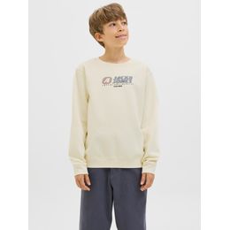 Jack & Jones Sweatshirt JACK & JONES JUNIOR "JCOTIER PRINT SWEAT CREW NECK SN JNR", Jungen, Gr. 128, sweet corn, angeraute Sweatware, Obermaterial: 70% Baumwolle, 30% Polyester, bedruckt, relaxed fit h&uuml;ftlang, Rundhals, Rippb&uuml;ndchen, Sweatshirts Sweatshirt