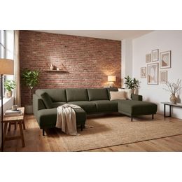 Wohnlandschaft Home Affaire "Sveeva, U-Form, XXL, B.310 cm, schwarze Metallf&uuml;&szlig;e", khaki, B:310cm H:78cm T:197cm, 100% PES, Sofas, Wohnlandschaft, langlebiger Webstoff, mit Wellenunterfederung, viele Farben